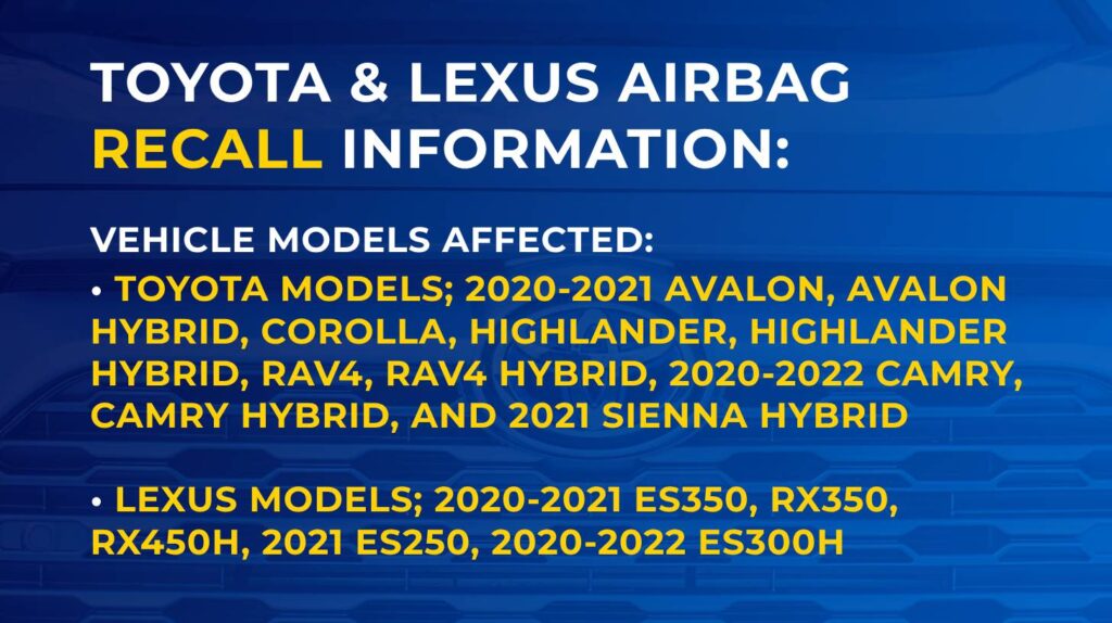 Toyota and Lexus Airbag Recall Alert [2024 Update] | Lemon Law Firm
